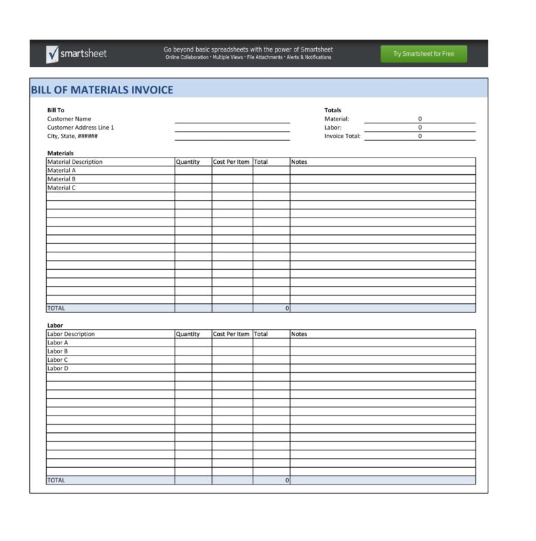 Material Quantity Record Sheet Template