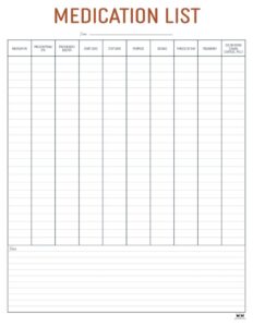 Printable Medication Schedule Template
