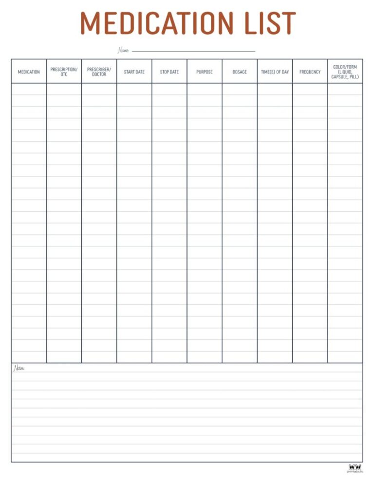 Printable Medication Schedule Template