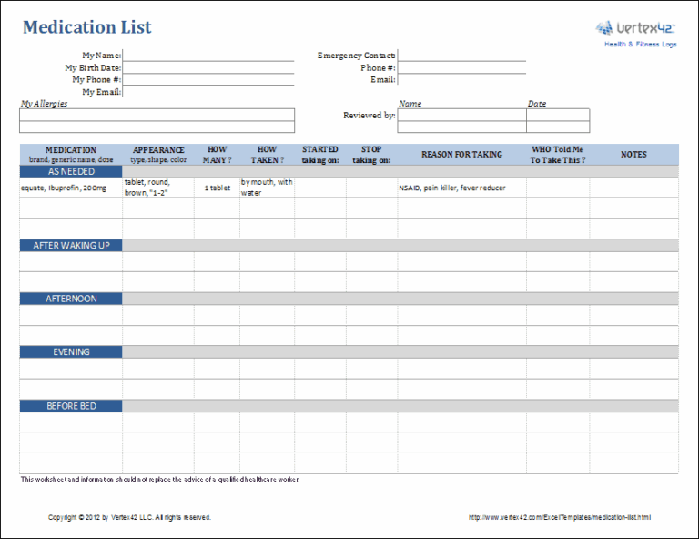 Printable Medication Schedule Template