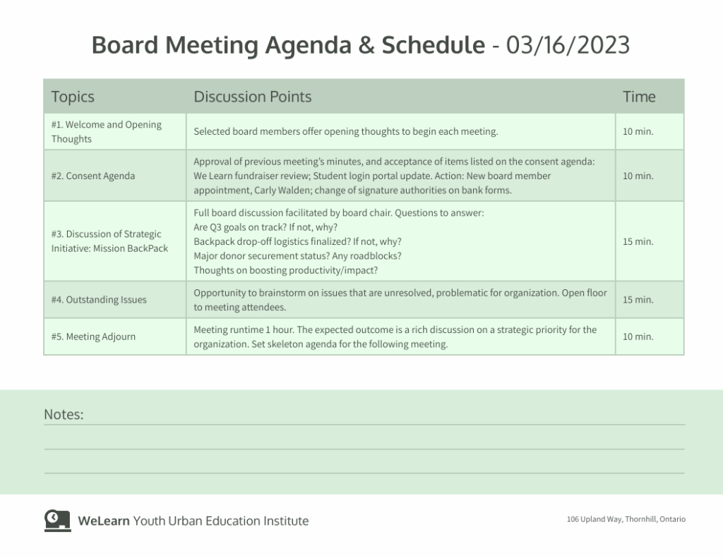 Free Printable Meeting Schedule Template