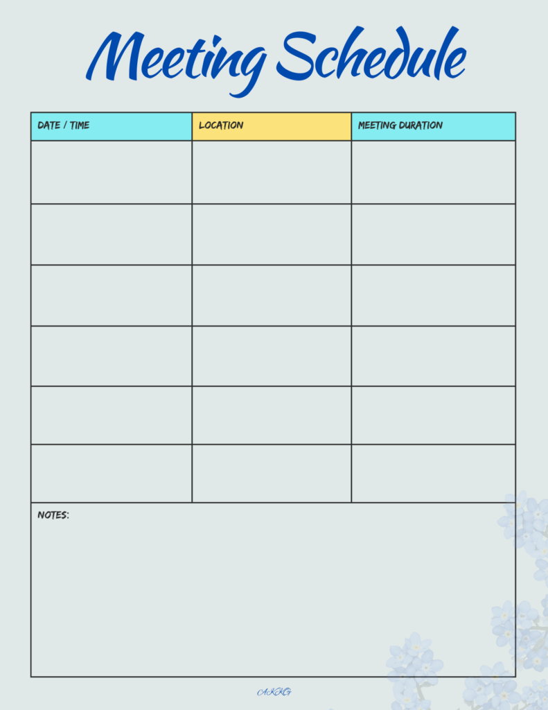 Free Printable Meeting Schedule Template