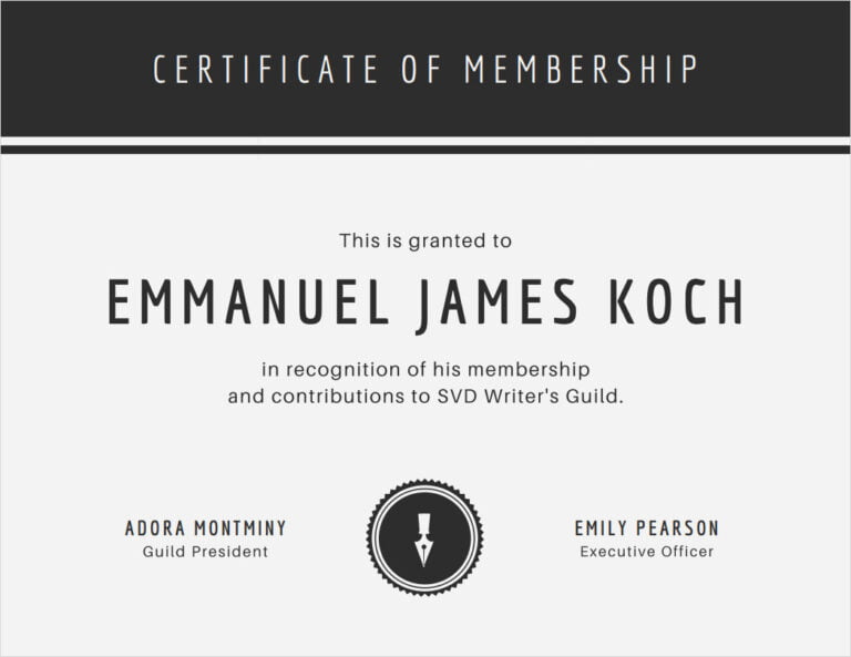 Printable Membership Certificate Template
