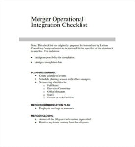 Printable Integration Checklist Template