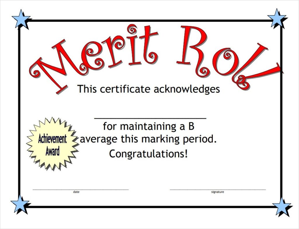 Printable Certificate of Merit Template