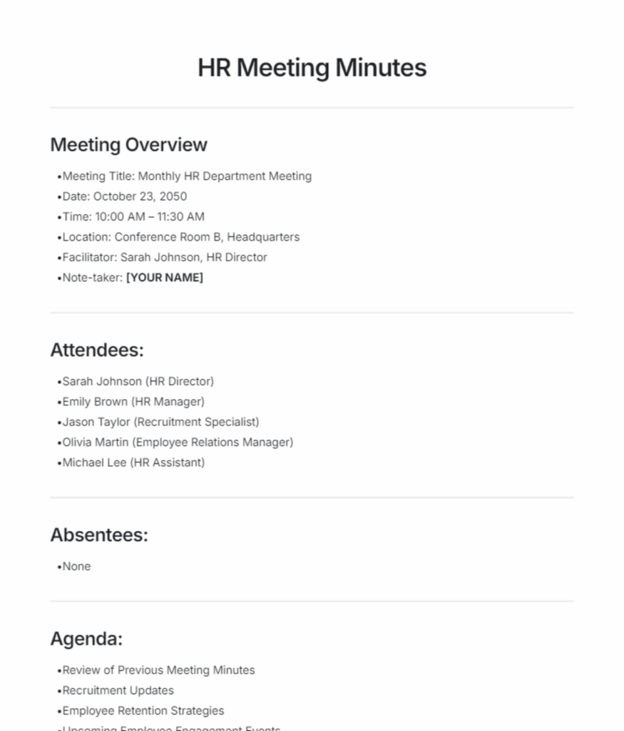 Free Printable Minute-Taking Template