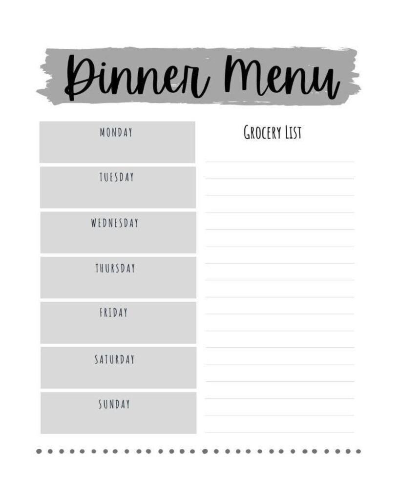 Customizable Monday Menu Template (Word)