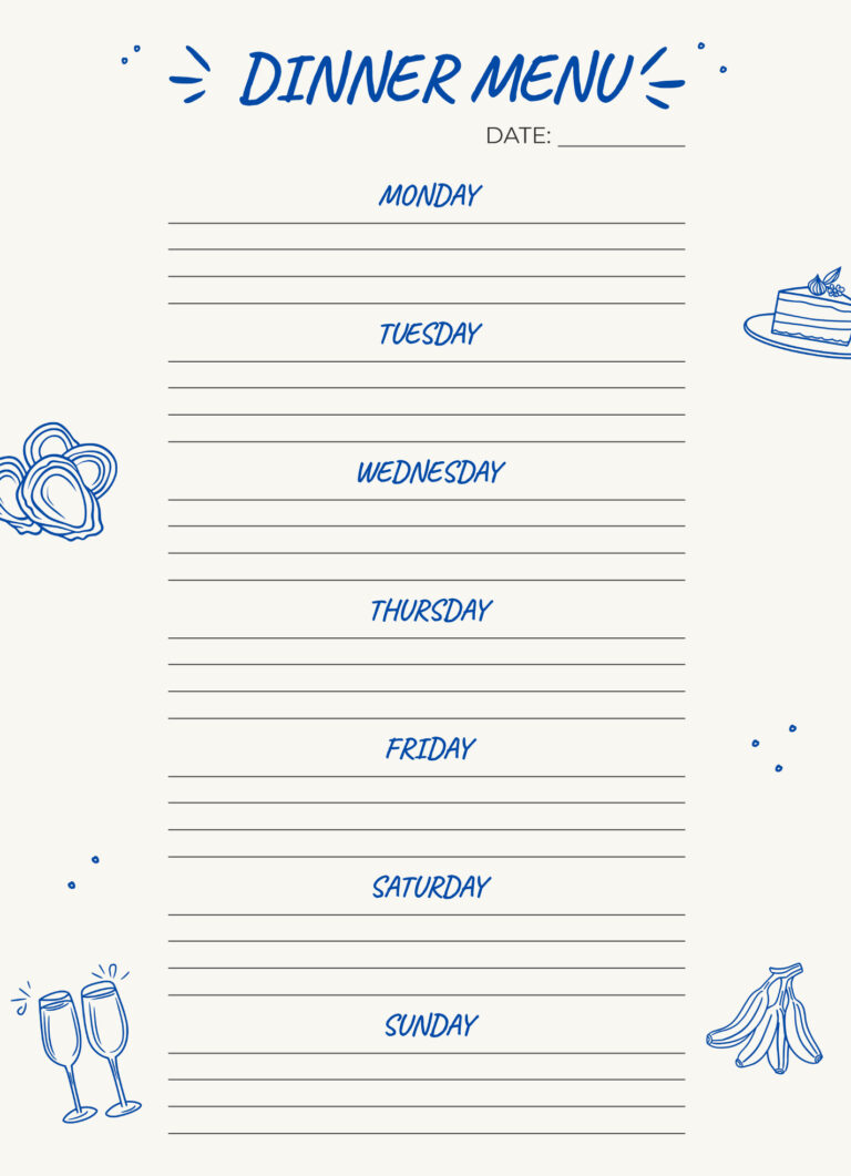 Customizable Monday Menu Template (Word)