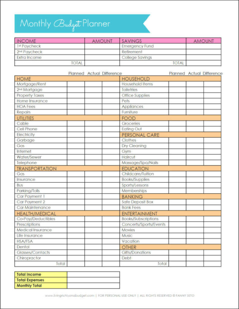 Money Management Worksheet Template