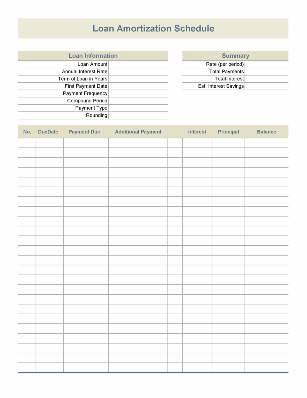 Monthly Amortization Schedule Template