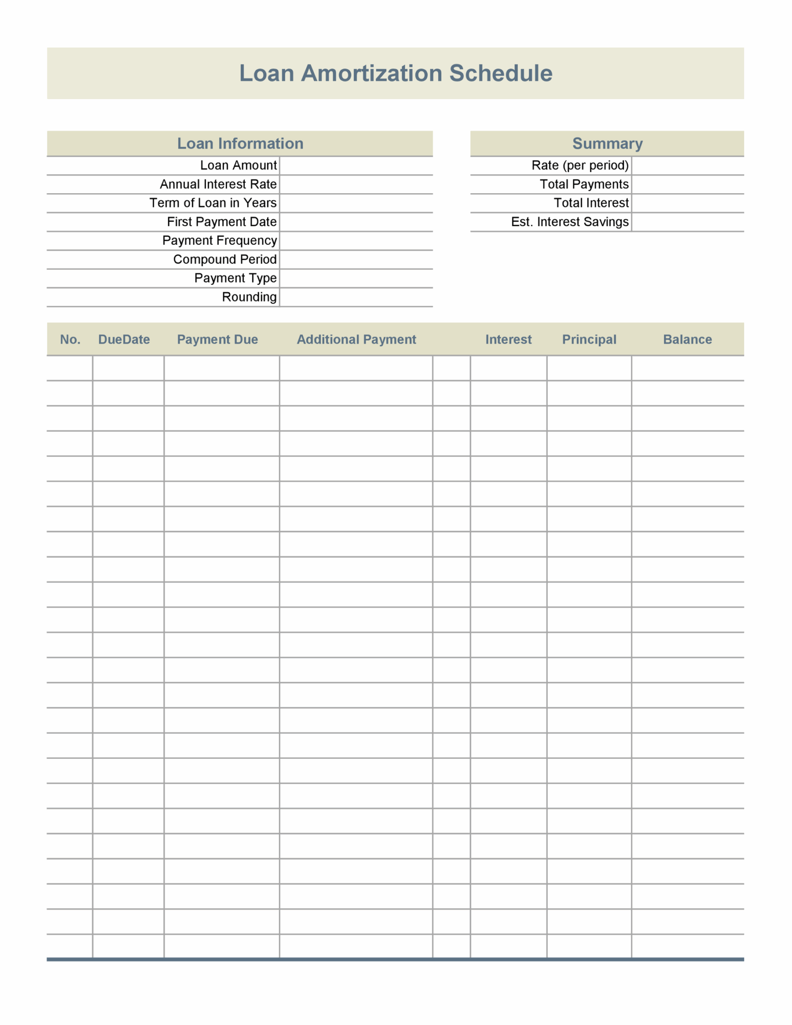 Monthly Amortization Schedule Template