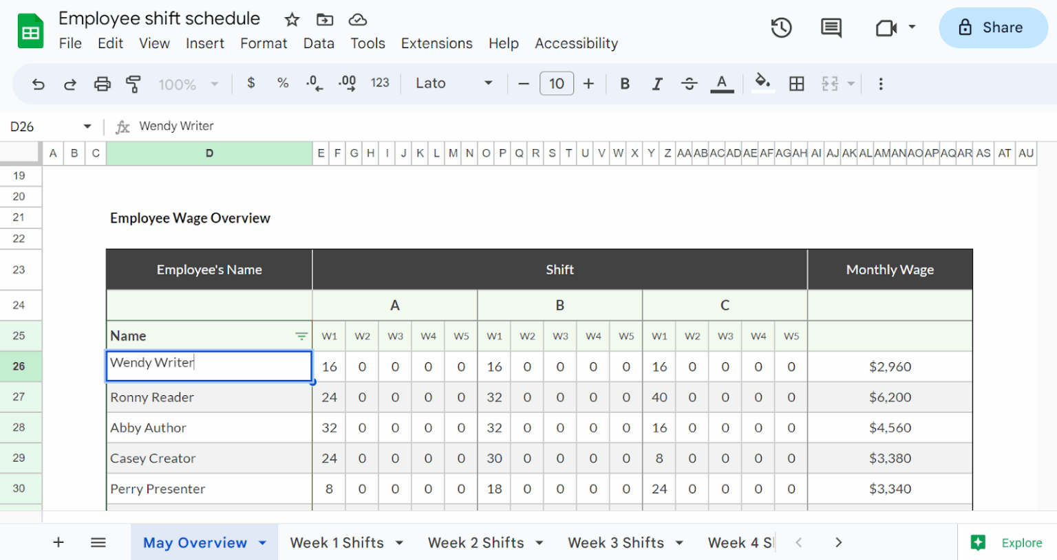 Monthly Employee Schedule Template