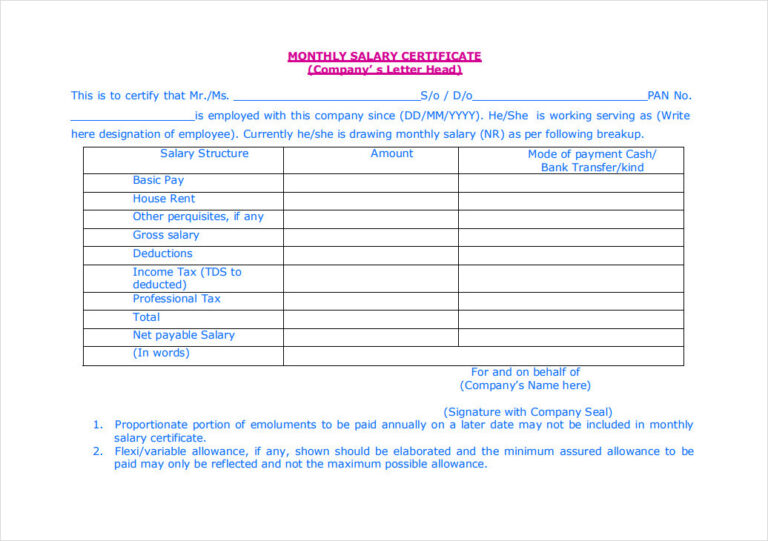 Printable Salary Certificate Template