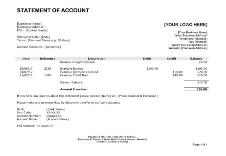 Monthly Statement of Account Template