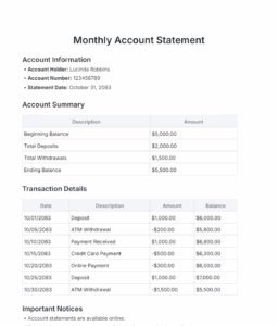 Monthly Statement of Account Template