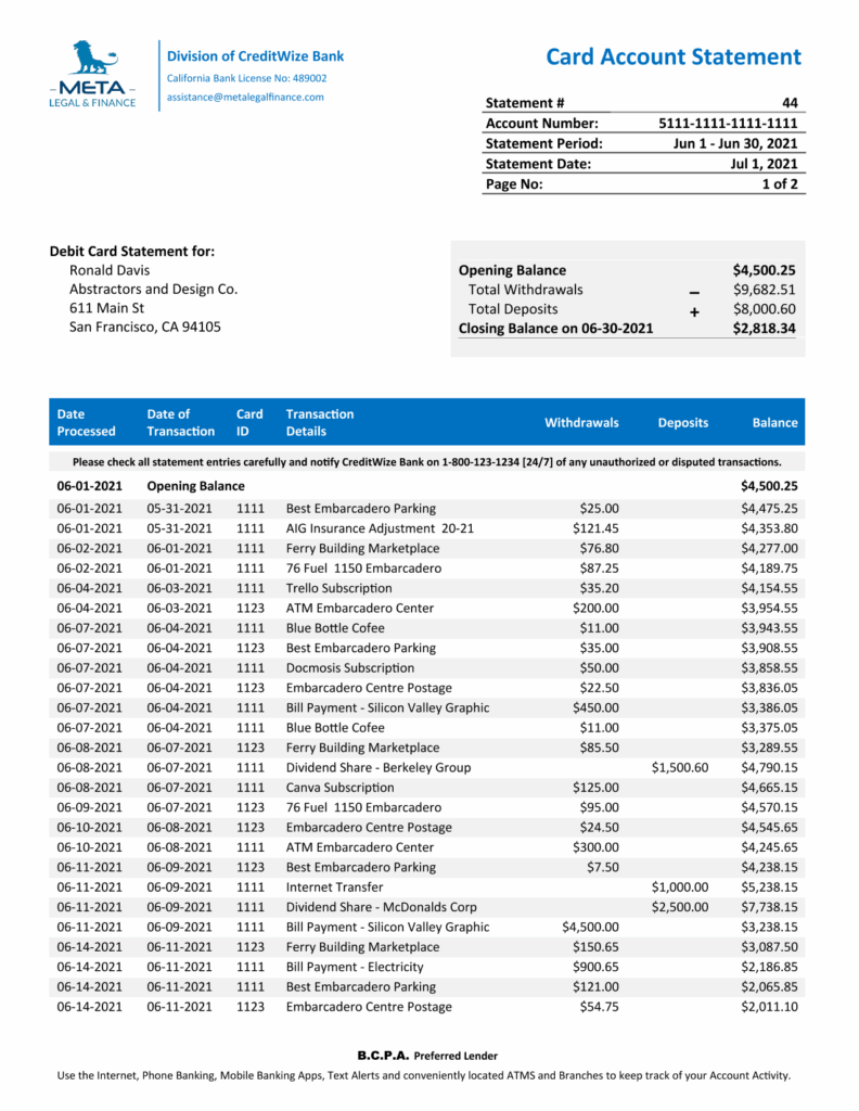 Monthly Statement of Account Template