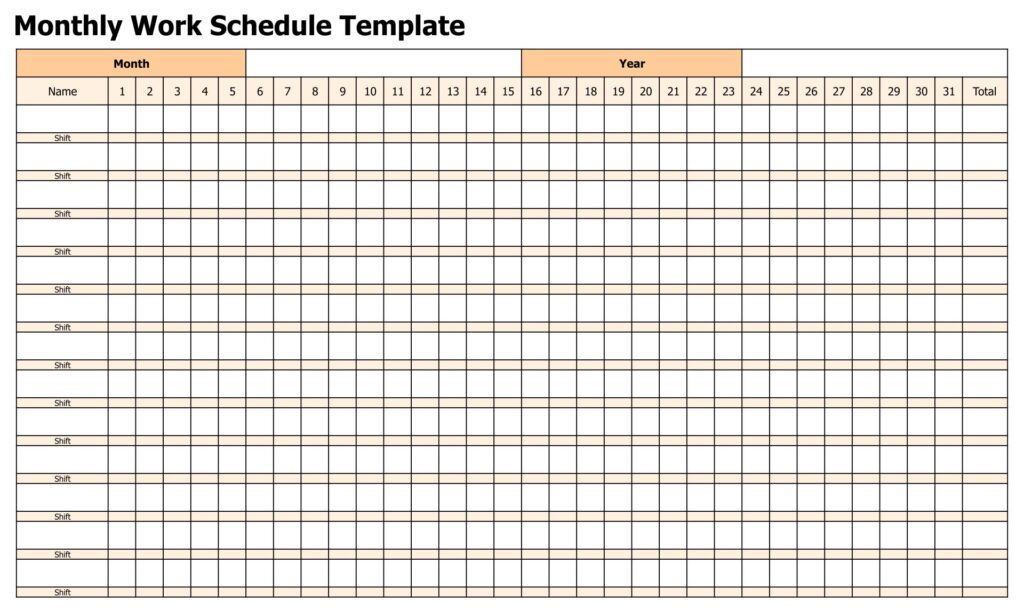 Monthly Work Schedule Template (Excel)