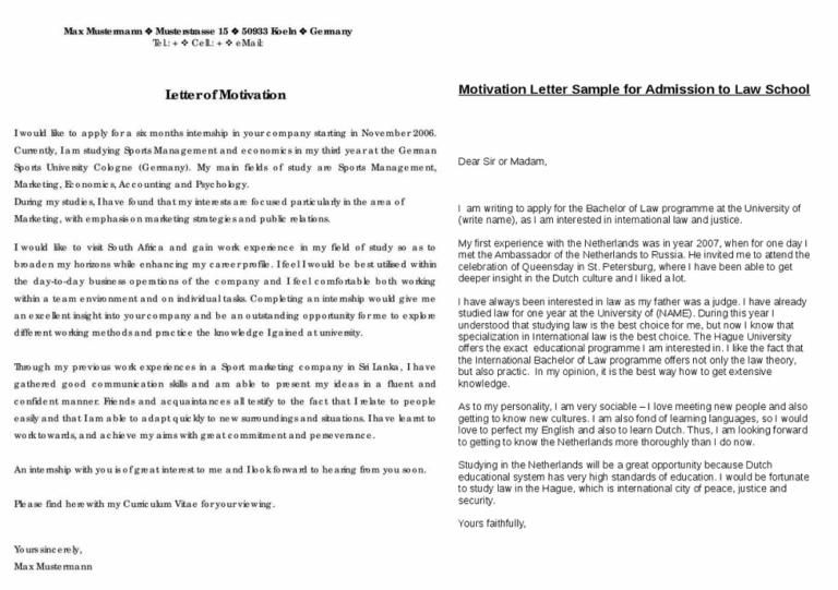Motivation Letter Template (Word)