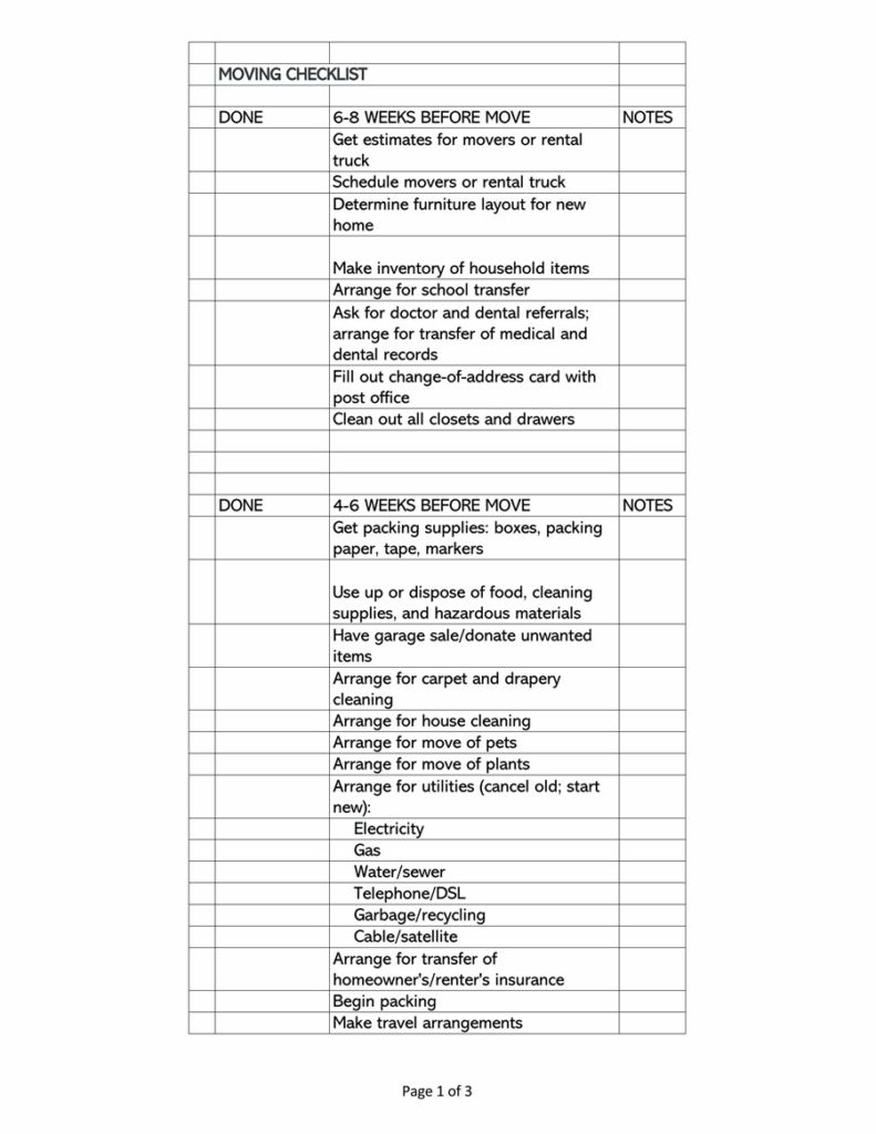 Free Printable Move-in Checklist Template