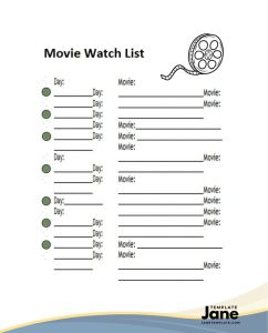 Printable Movie Watch List Template