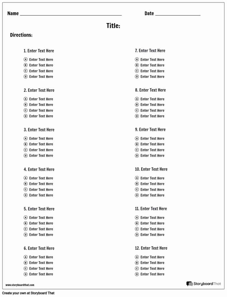 Multiple-Choice Quiz Template (Word)