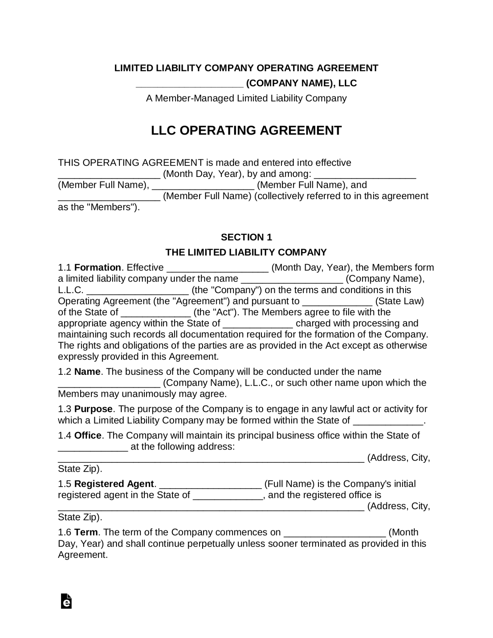 Multiple-Member LLC Operating Agreement Template