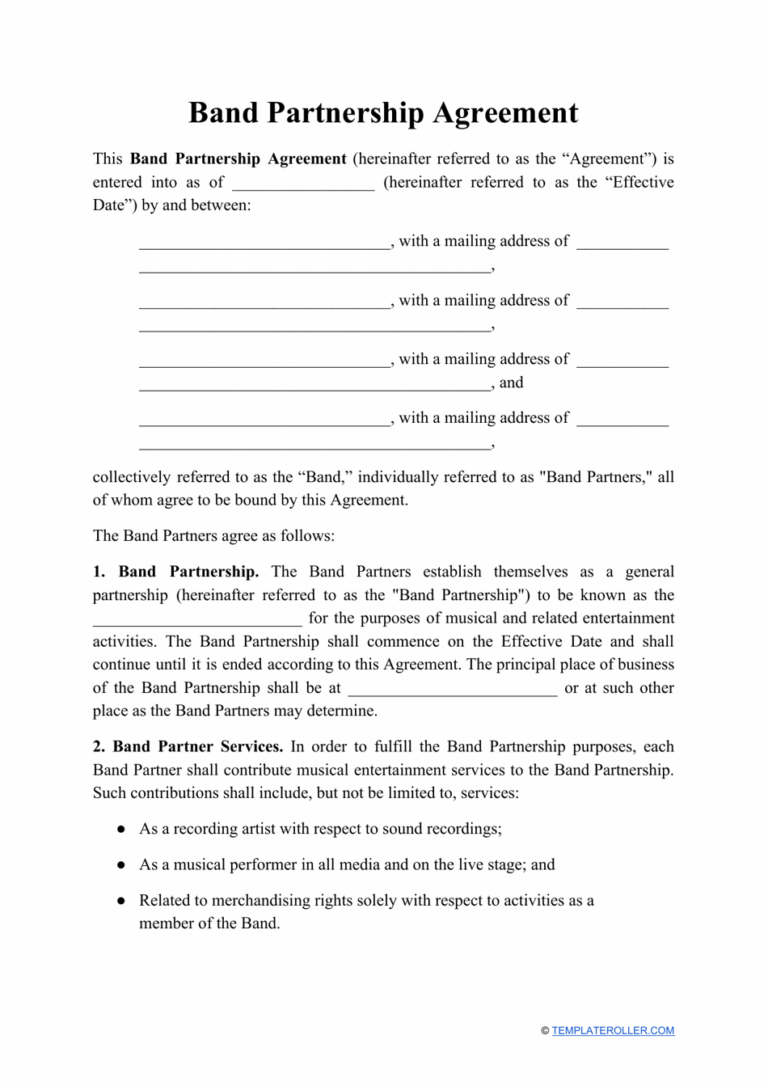 Free Printable Music Agreement Template