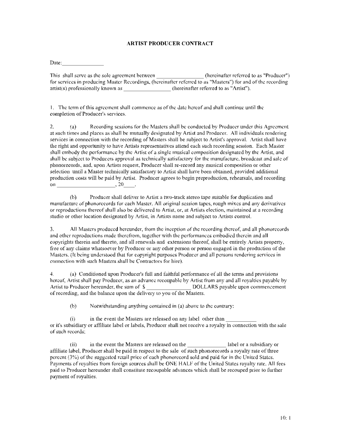 Free Printable Music Agreement Template
