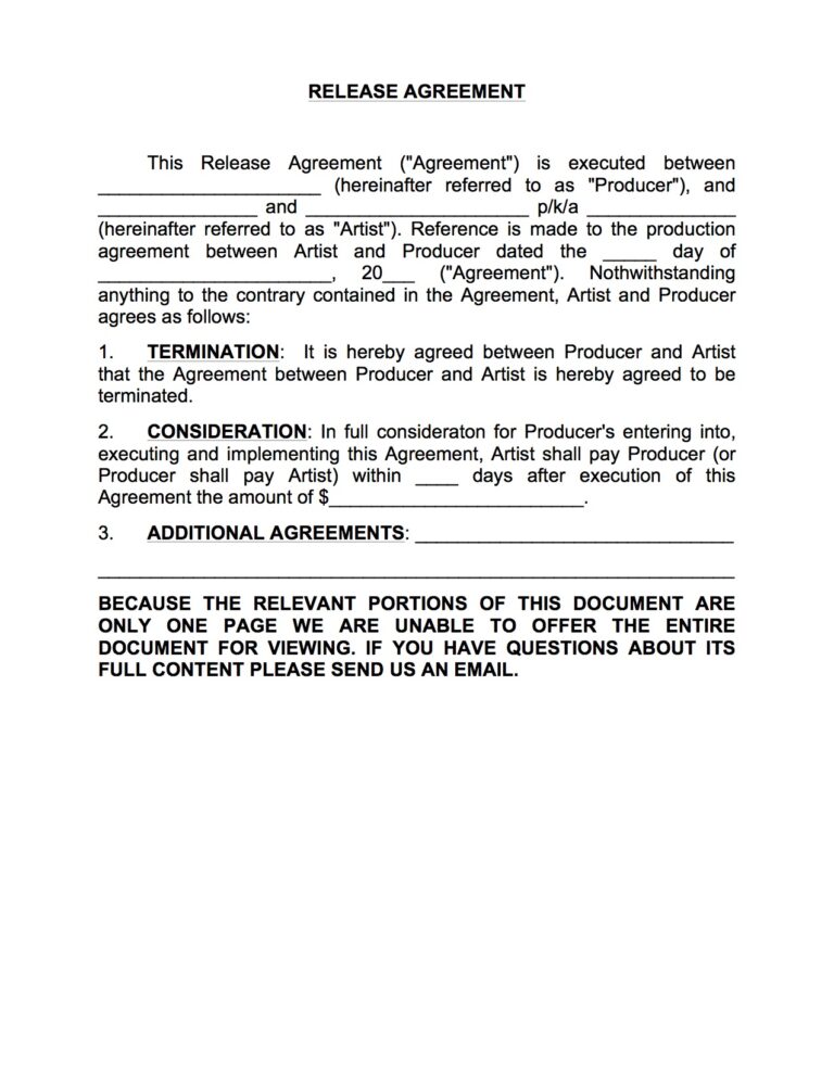 Free Printable Music Agreement Template