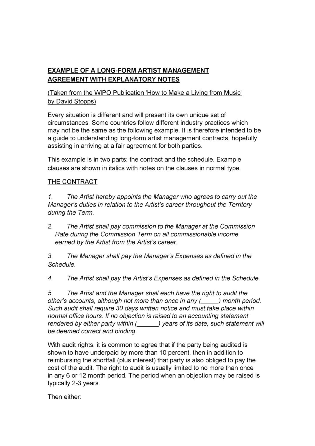 Free Printable Music Agreement Template