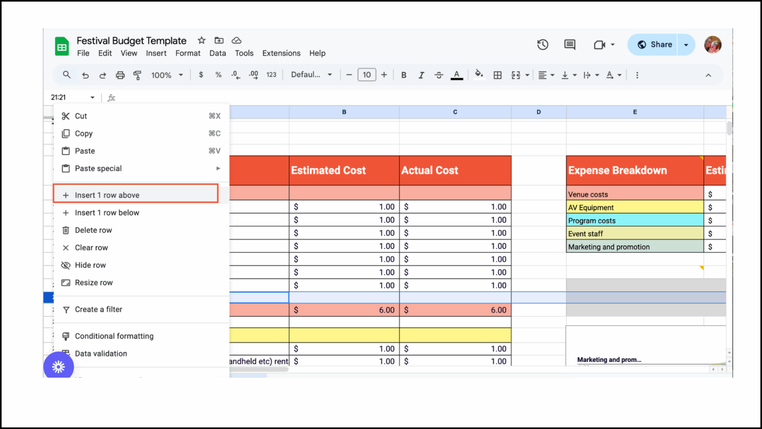 Music Concert Budget Worksheet Template