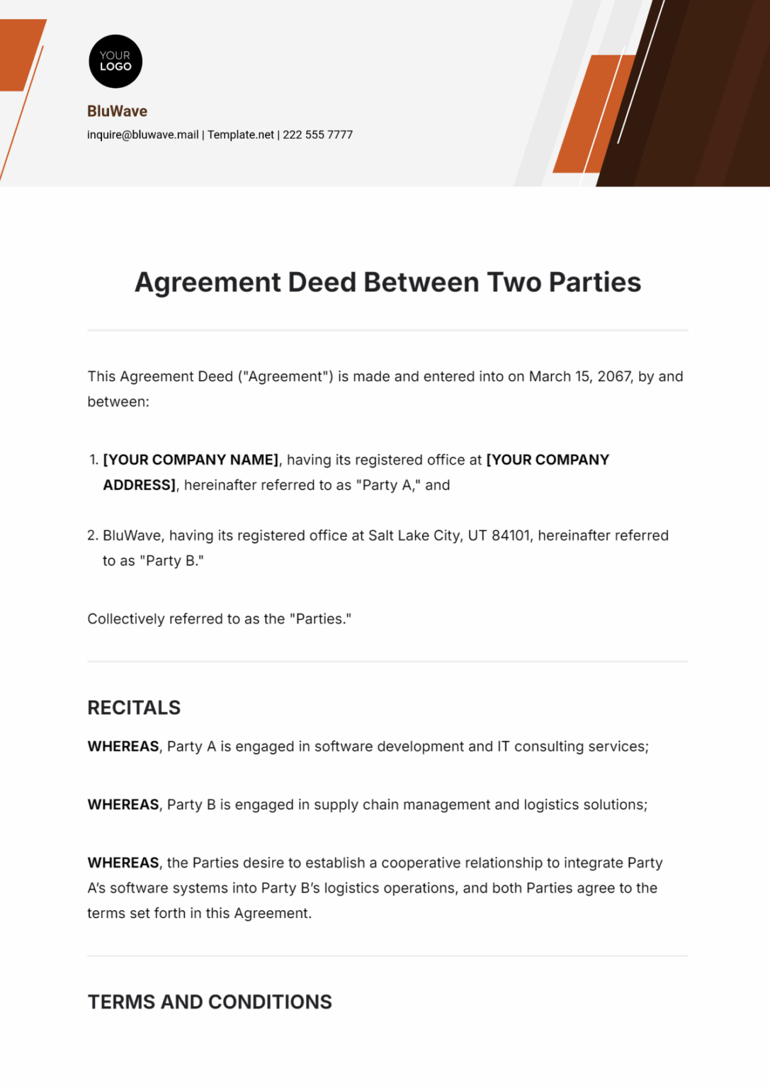 Mutual Agreement Template Between Two Parties