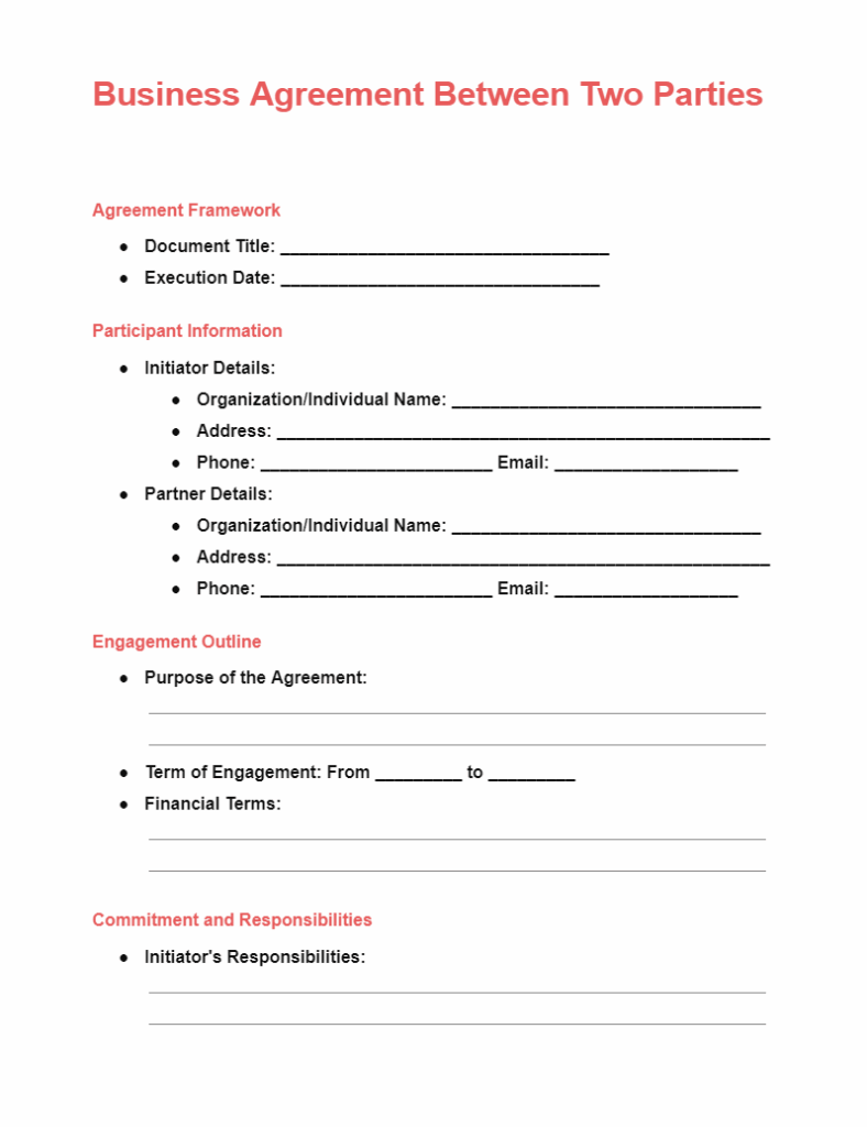 Mutual Agreement Template Between Two Parties