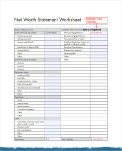 Personal Net Worth Statement Template