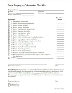 Printable Orientation Checklist Template
