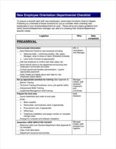Printable Orientation Checklist Template