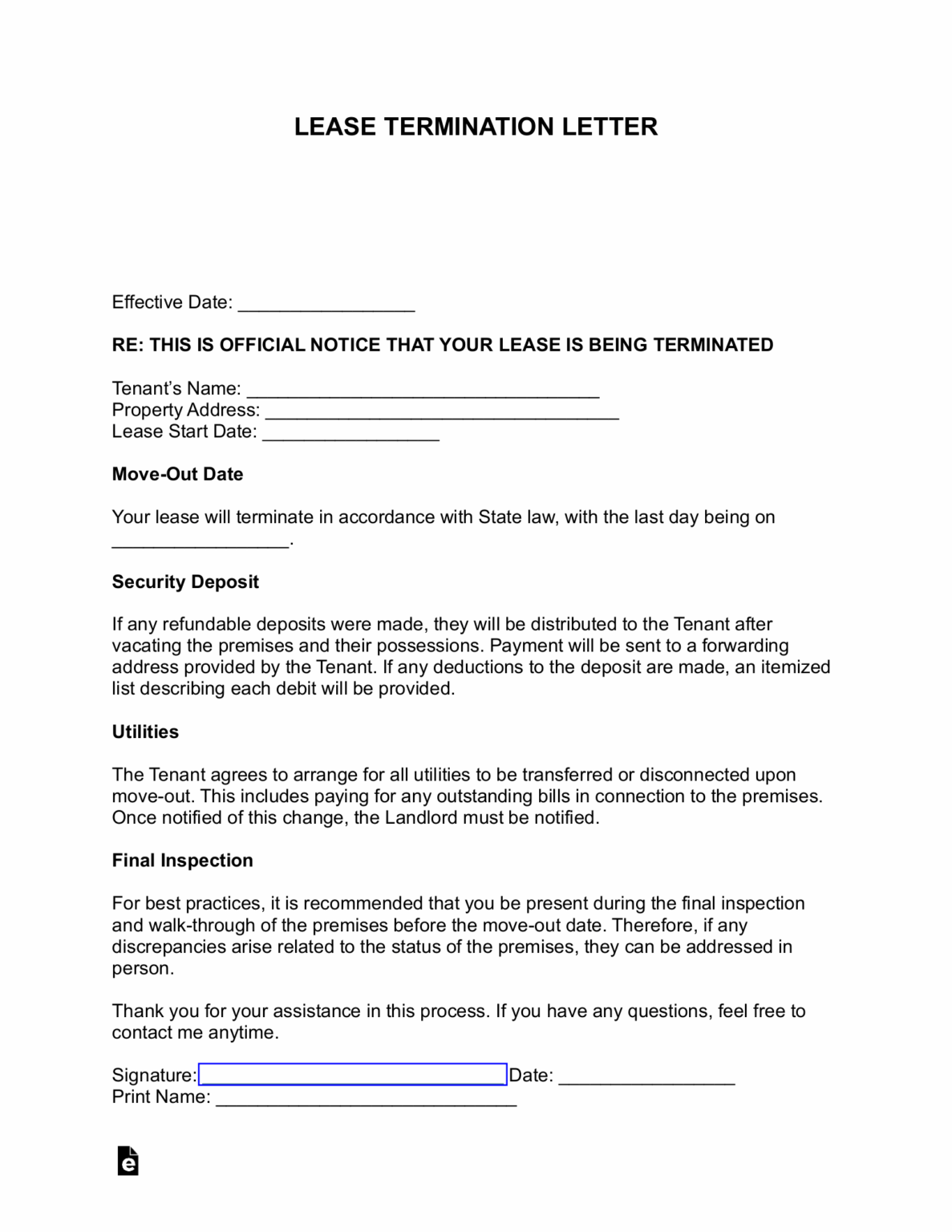 Notice of Termination Form (Word)