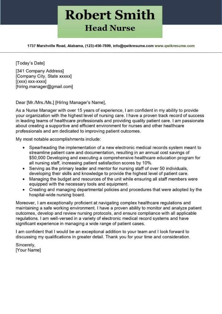 Nursing Letter of Intent Template (Word)