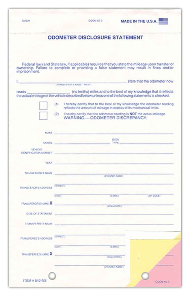 Odometer Disclosure Statement Form