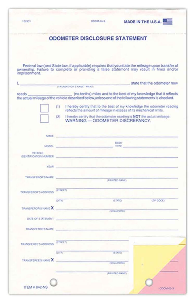 Odometer Disclosure Statement Form
