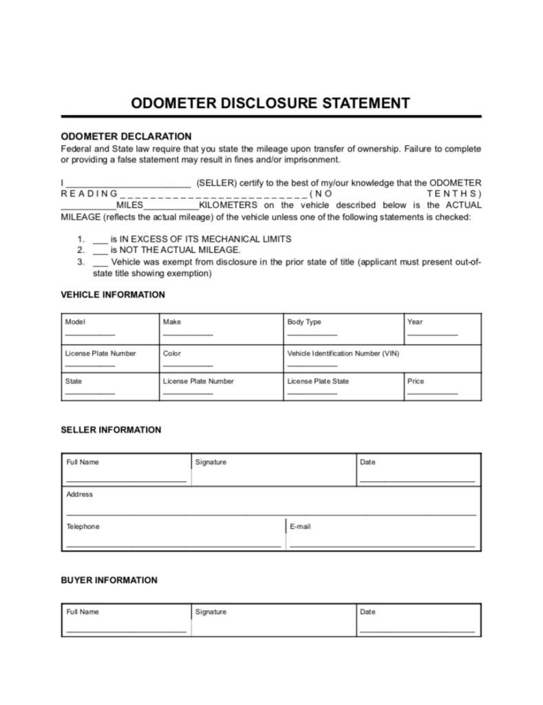 Odometer Disclosure Statement Form