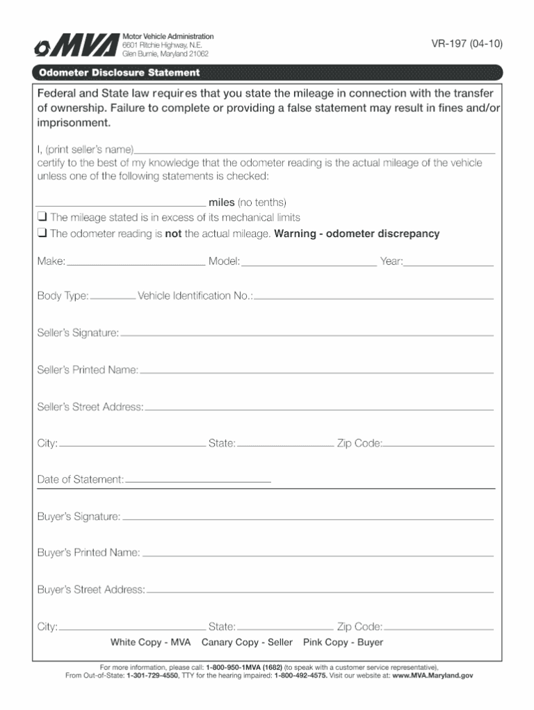 Odometer Disclosure Statement Form
