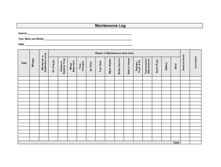 Office Equipment Maintenance List Template