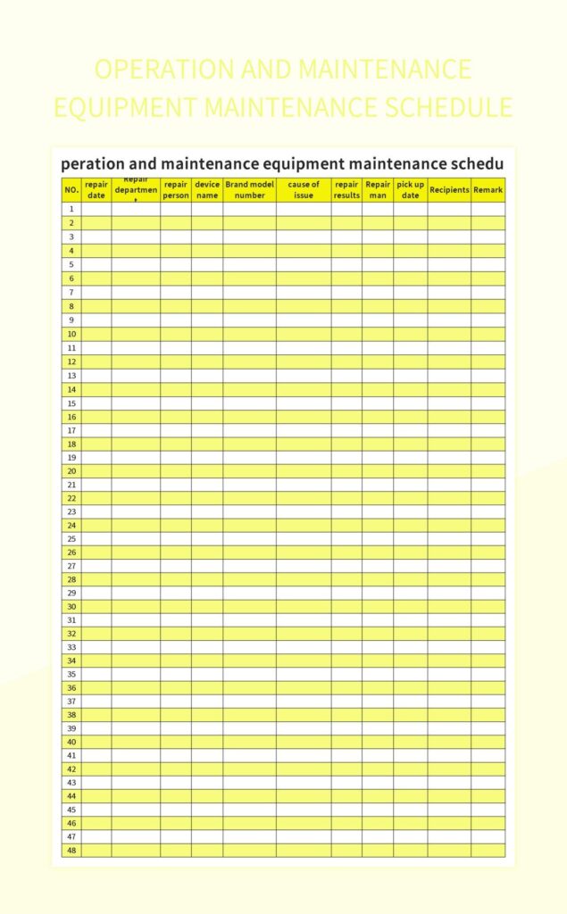 Office Equipment Maintenance List Template