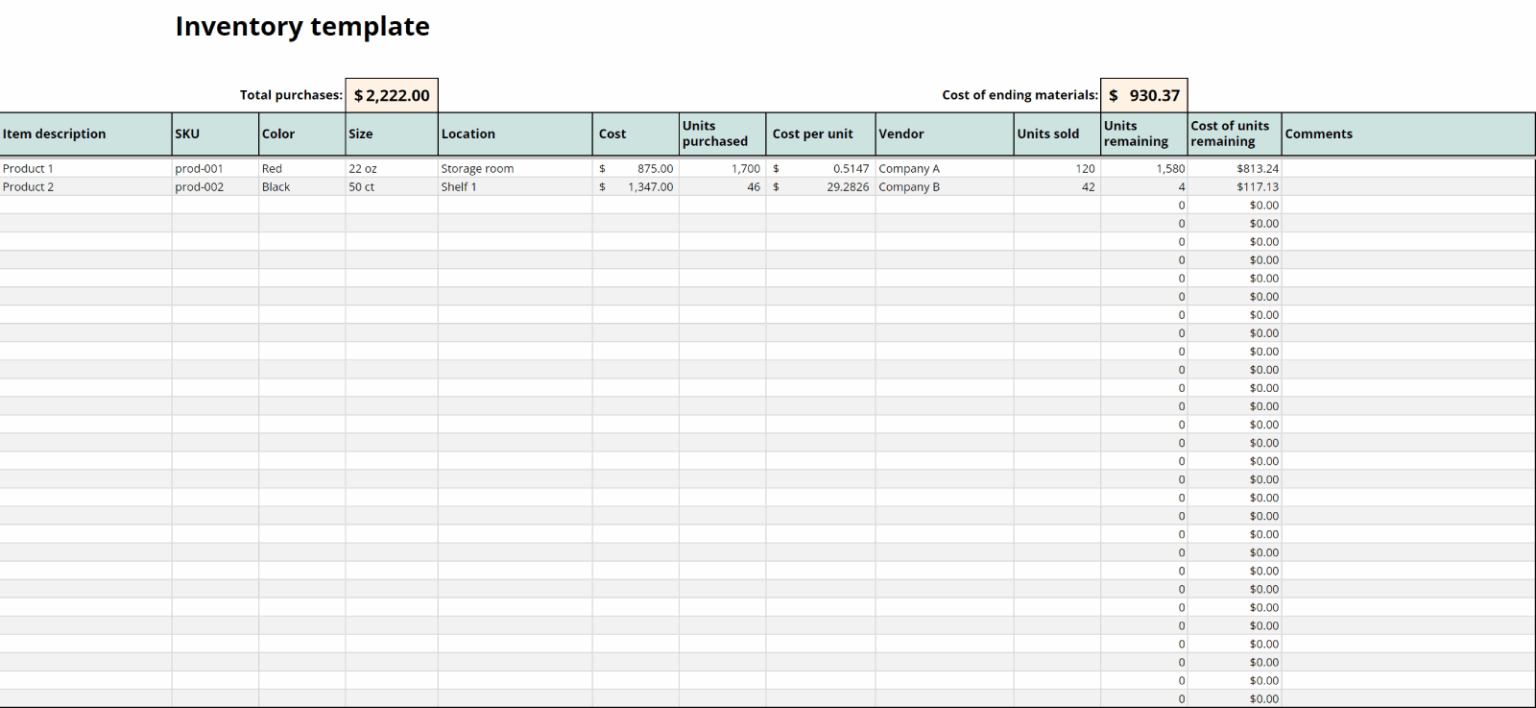 Office Supplies Entry Worksheet Template
