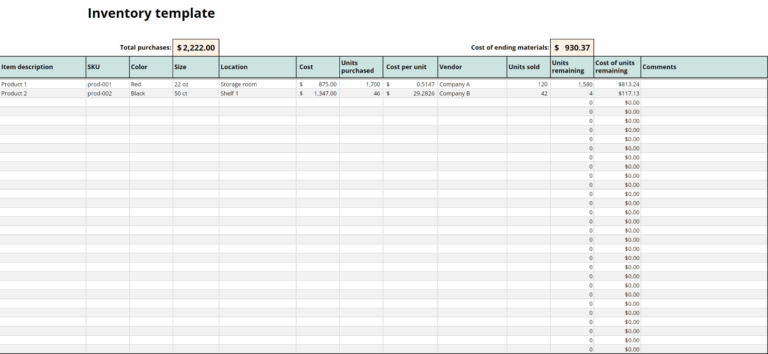 Office Supplies Entry Worksheet Template