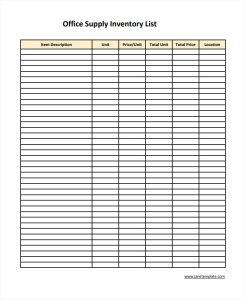 Printable Office Supply Inventory List Template