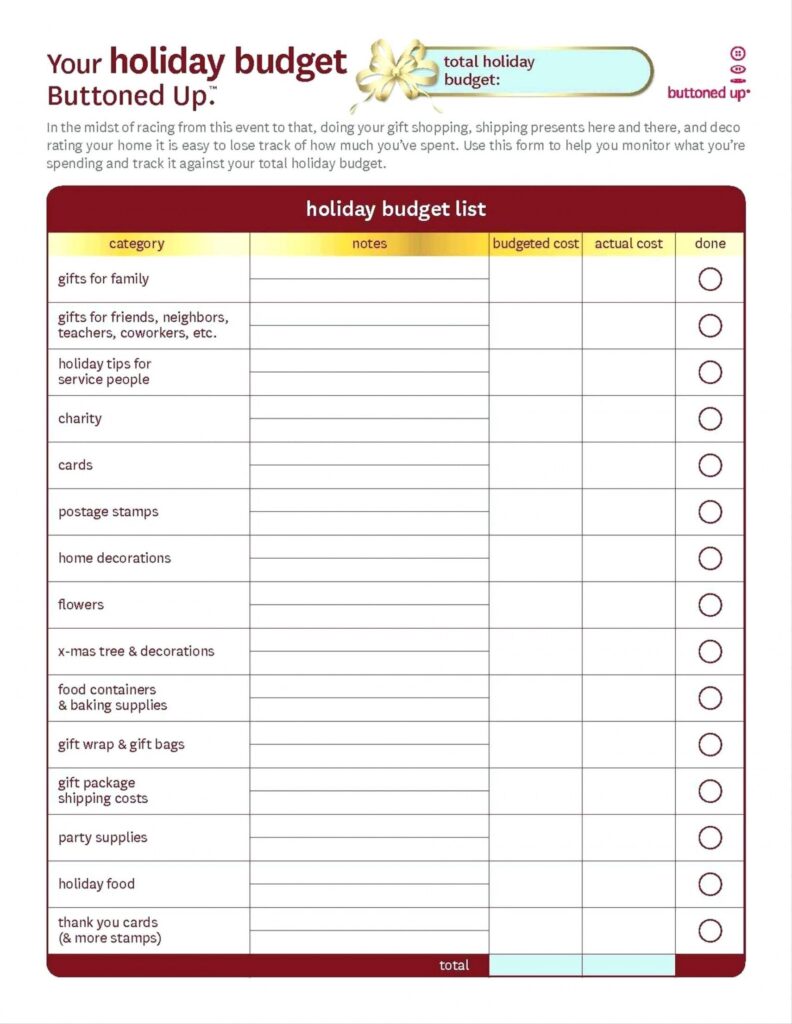 One-Day Party Budget Worksheet Template