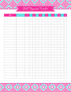 One-Year Bill Organizer Worksheet Template