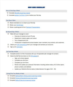 Printable Orientation Checklist Template